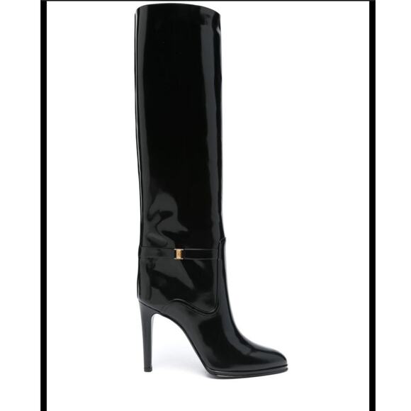 Saint Laurent | Shoes | Ysl Diane Logoembellished Black Leather Knee ...